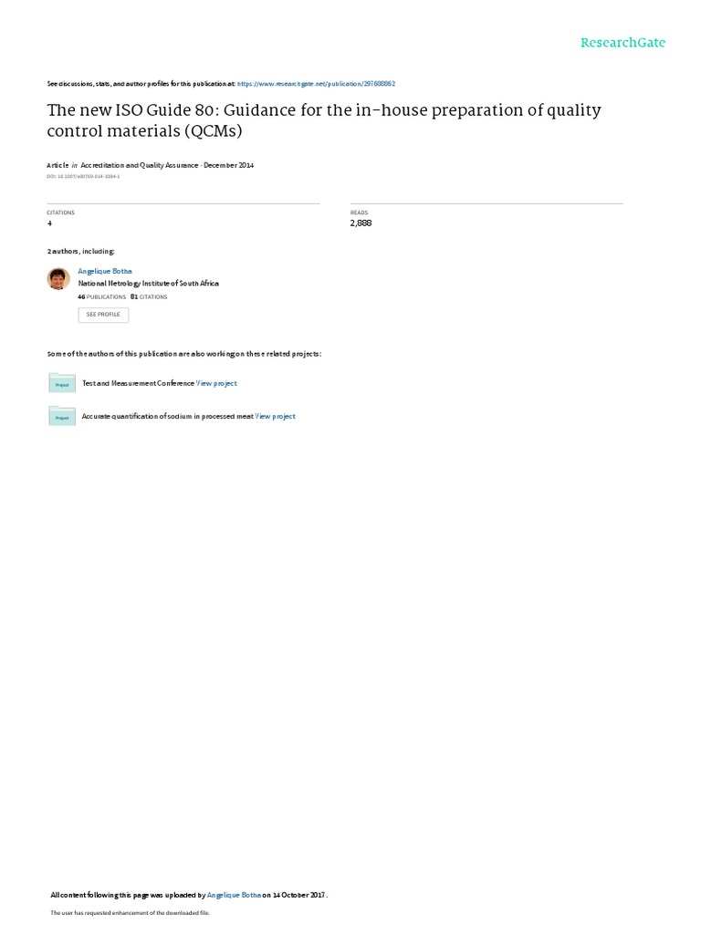 The New ISO Guide 80 Guidance For The In-House Pre | PDF