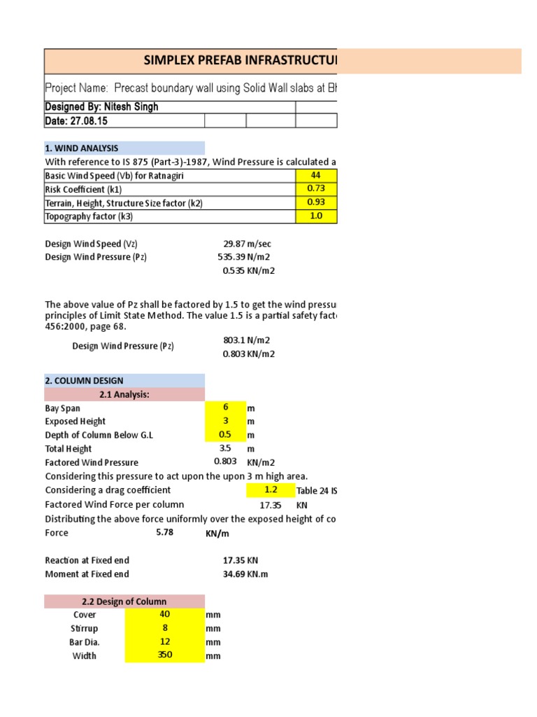 Precast Column Design - Boundary Wall | PDF | Beam (Structure ...