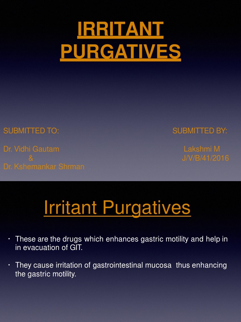 Irritant Purgatives: Submitted To: Submitted By: Lakshmi M J/V/B/41/ ...