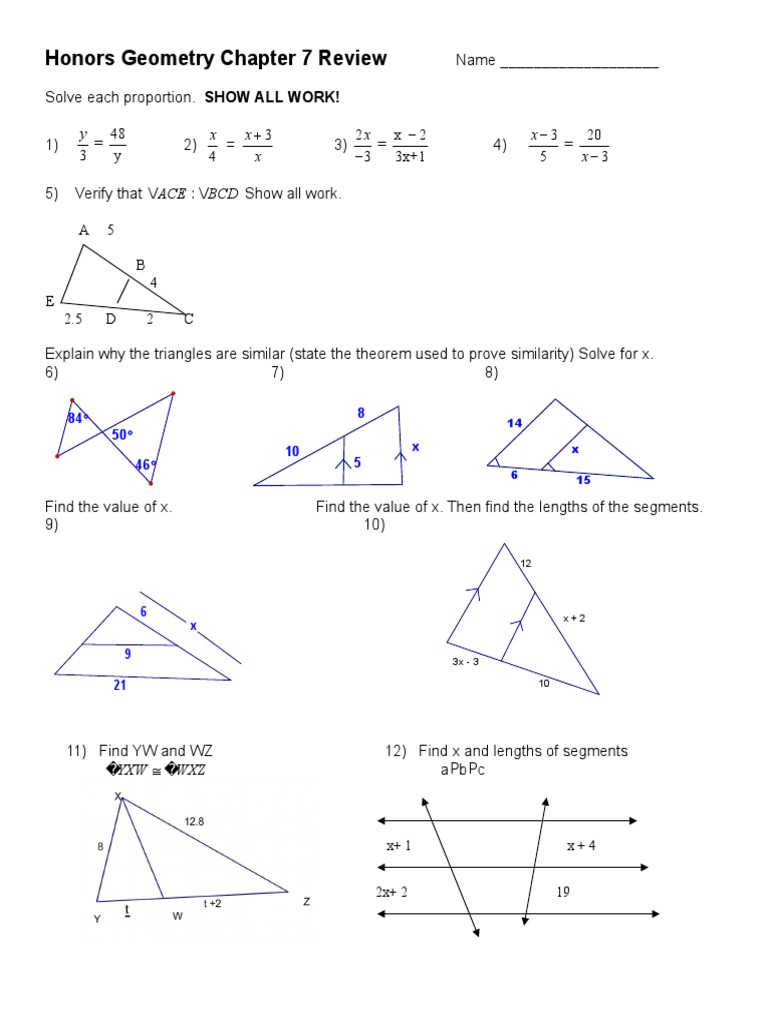 Honors Geometry Chapter 7 Review: y X X X X X X | PDF | Triangle | Area
