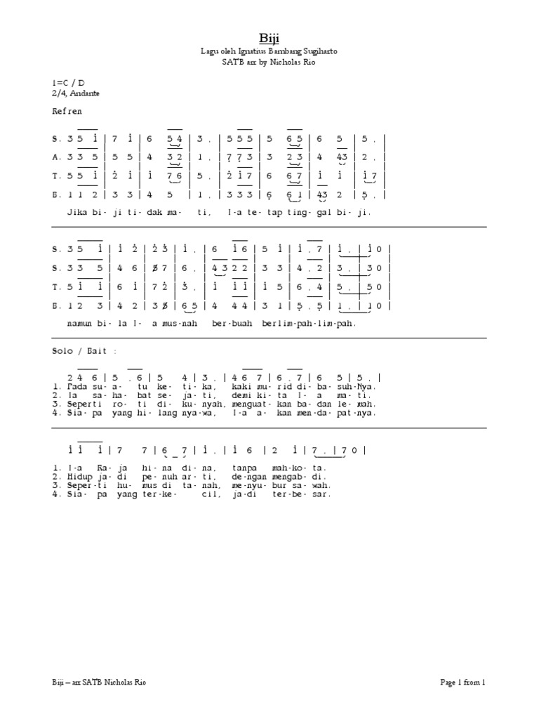 Biji - SATB Arr Nicholas Rio | PDF