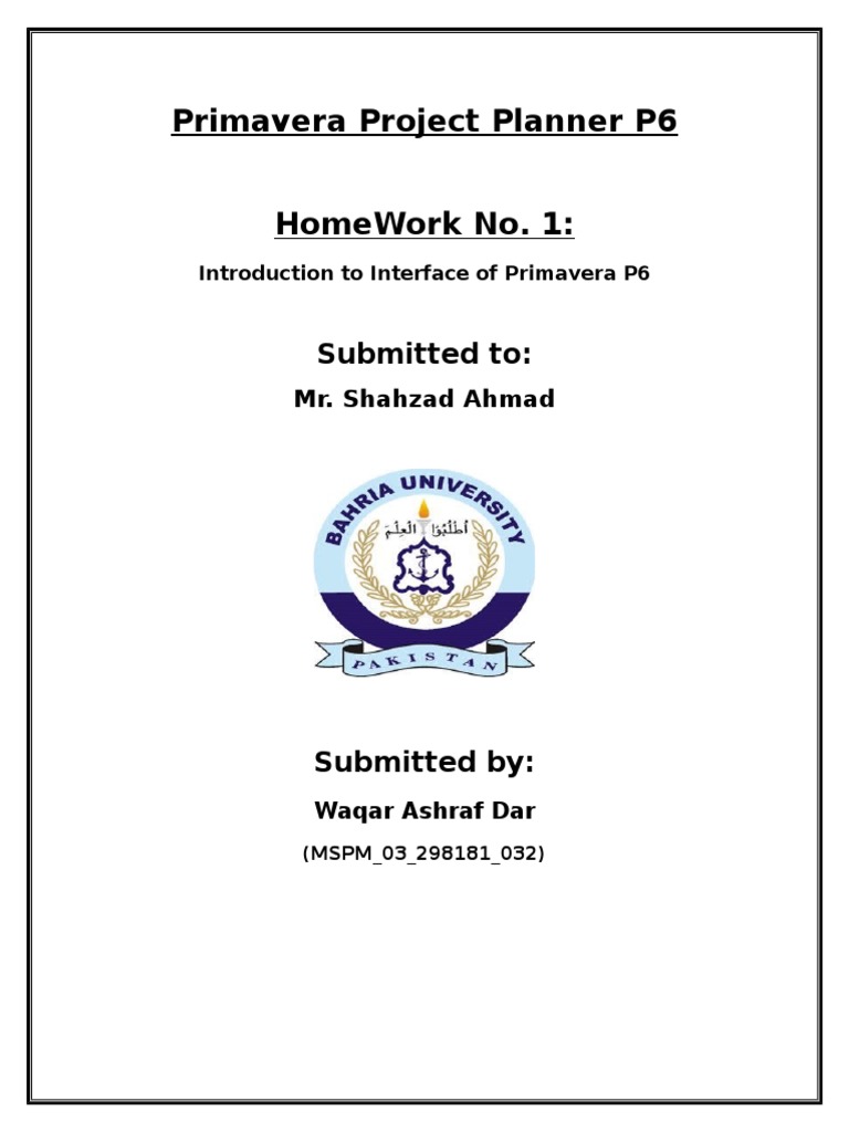 Primavera Project Planner P6 Homework No. 1:: Submitted To | PDF ...