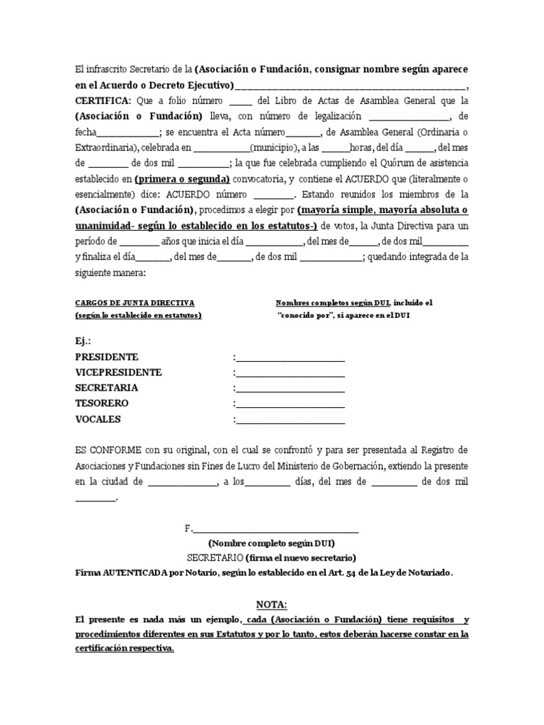 Formato de Certificacion de Junta Directiva | PDF | Instituciones sociales | Ciencias sociales