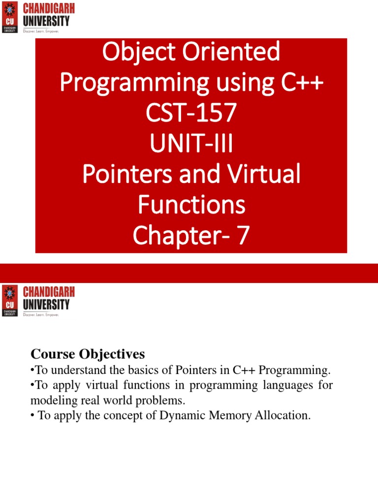 Object Oriented Programming Using C Cst 157 Unit Iii Pointers And Virtual Functions Chapter 7