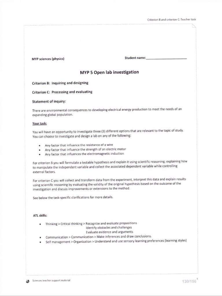 MYP Science Criteria B and C Guide | PDF | Scientific Method | Hypothesis