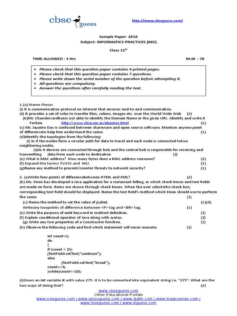 IpQuestion Paper Along With Answer Key | PDF | Control Flow | C (Programming Language)