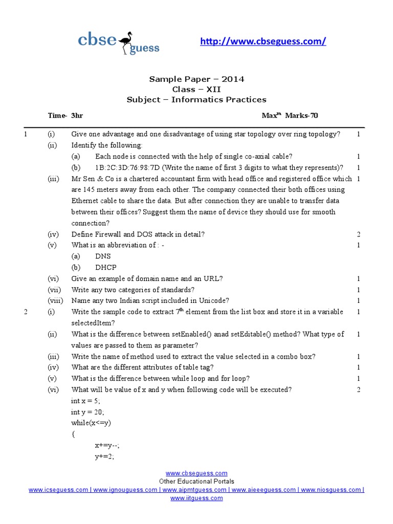 IpQuestion Paper Along With Answer Key | PDF | Network Topology ...