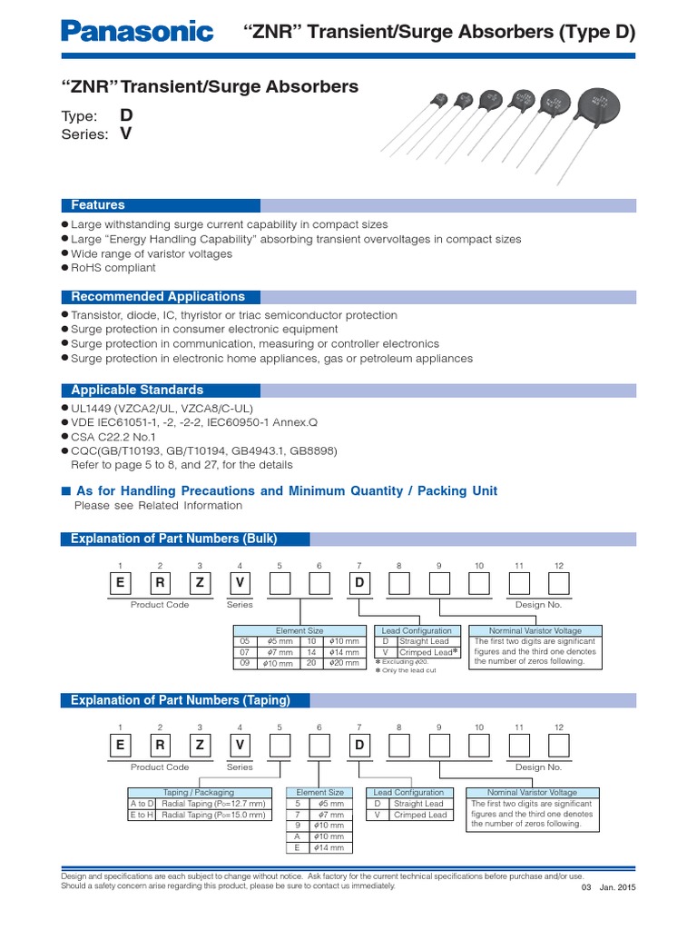 "ZNR" Transient Surge Absorbers (Type D) PDF | PDF | Electrical ...