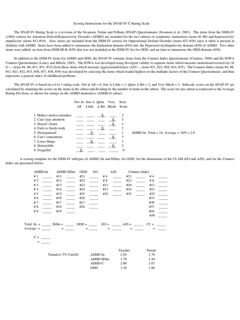 Snap IV Instructions PDF | PDF | Attention Deficit Hyperactivity ...