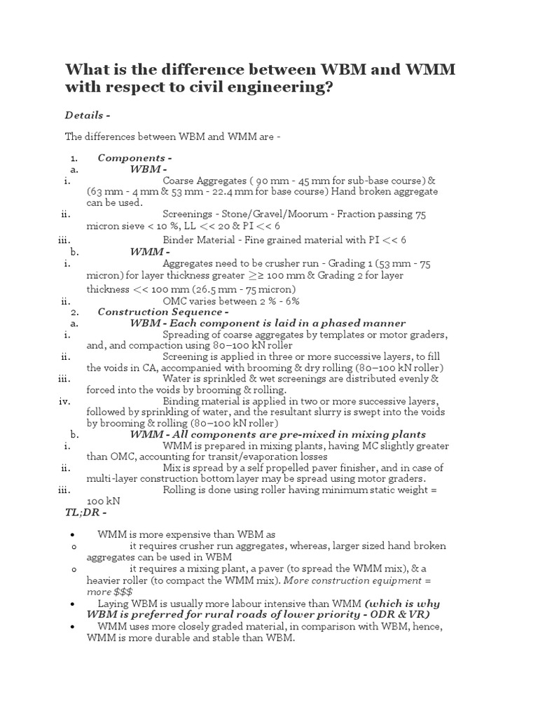 What is the difference between WBM and WMM with respect to civil ...