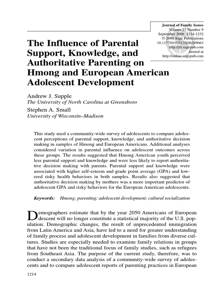 The Influence of Parental Support, Knowledge, and Authoritative ...
