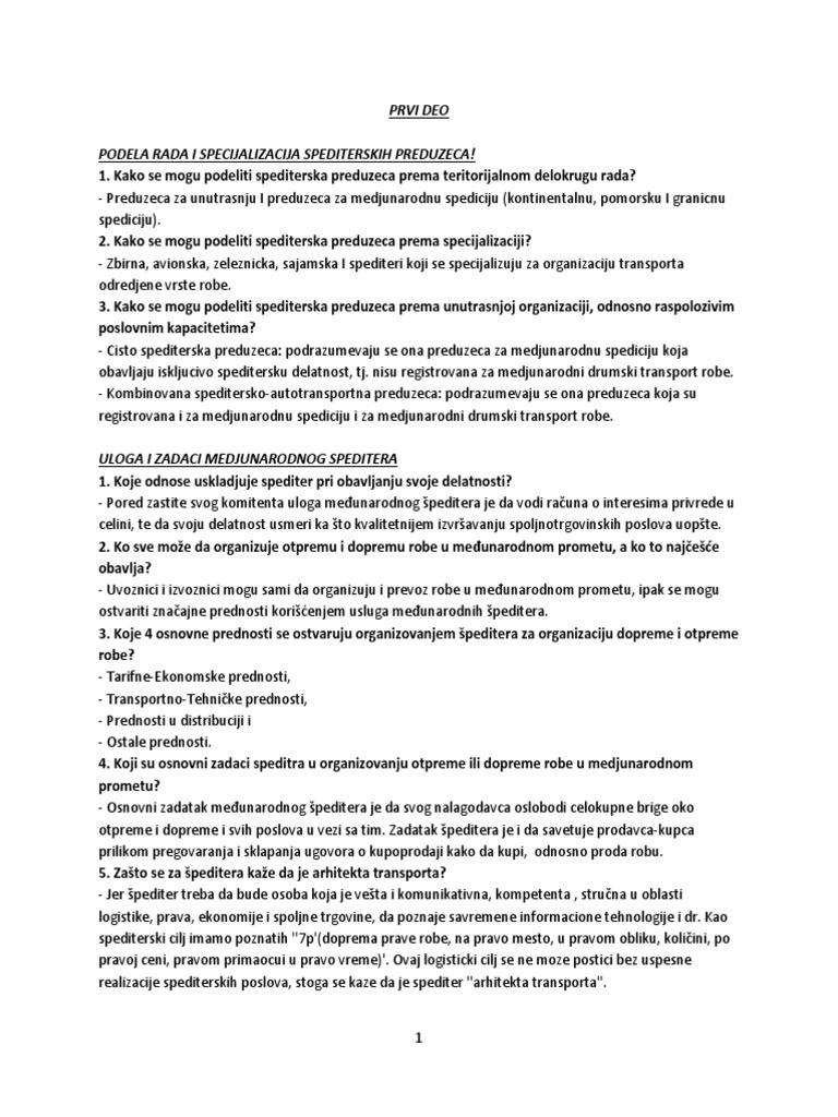 Spedicija Ispit | PDF