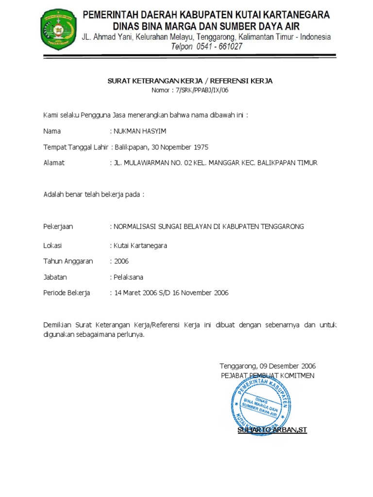 Surat Referensi Kerja | PDF