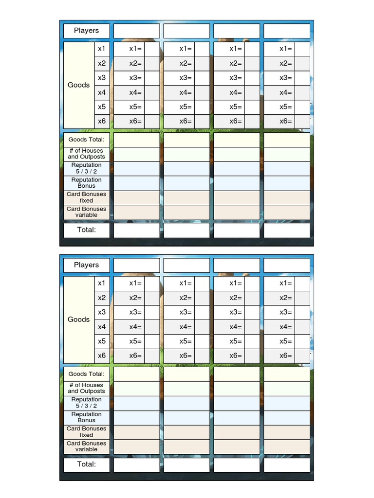 Catan Score Sheet | PDF | Leisure | Sports