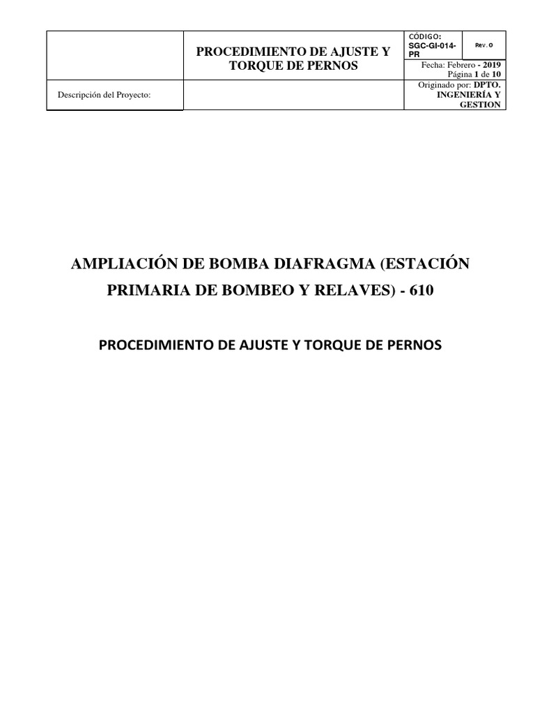Procedimiento de Ajuste y Torque de Pernos | PDF | Fricción | Fuerza