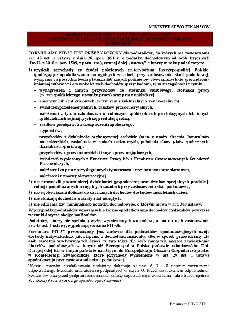 Broszura PIT 37 Za 2018 | PDF