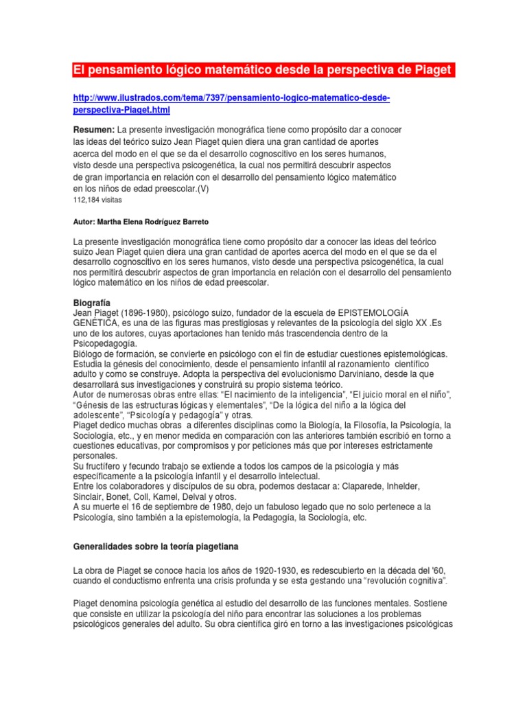 Pensamiento Lógico Matemático Perspectiva de Piaget | PDF ...