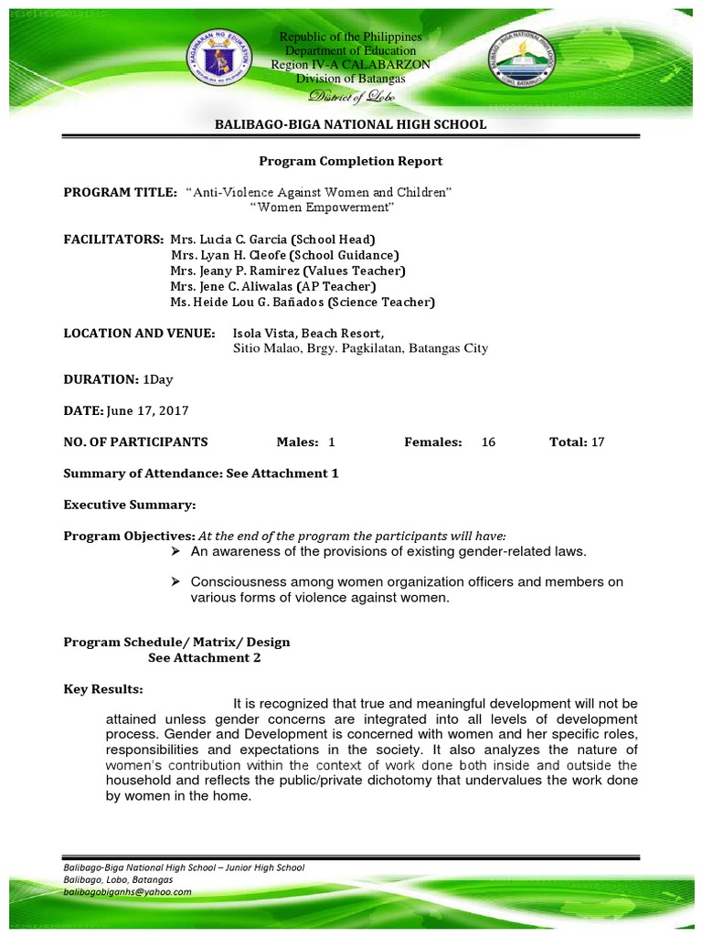 GAD 2017 Completion Report | PDF | Gender | Gender Studies