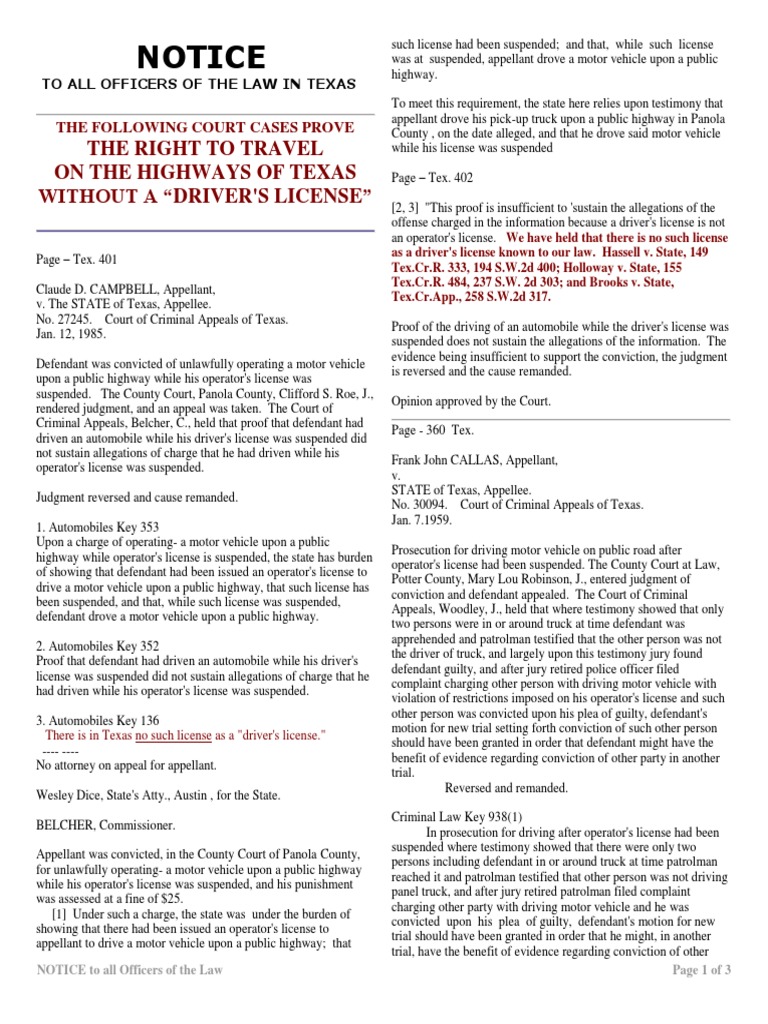 Right To Travel - Carry in Your Car | PDF | Judgment (Law) | Prosecutor