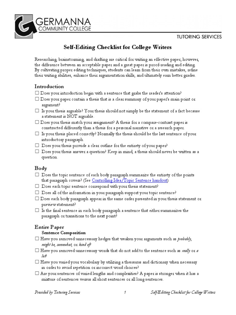 Cultivating Proper Editing Techniques: A Self-Editing Checklist for ...