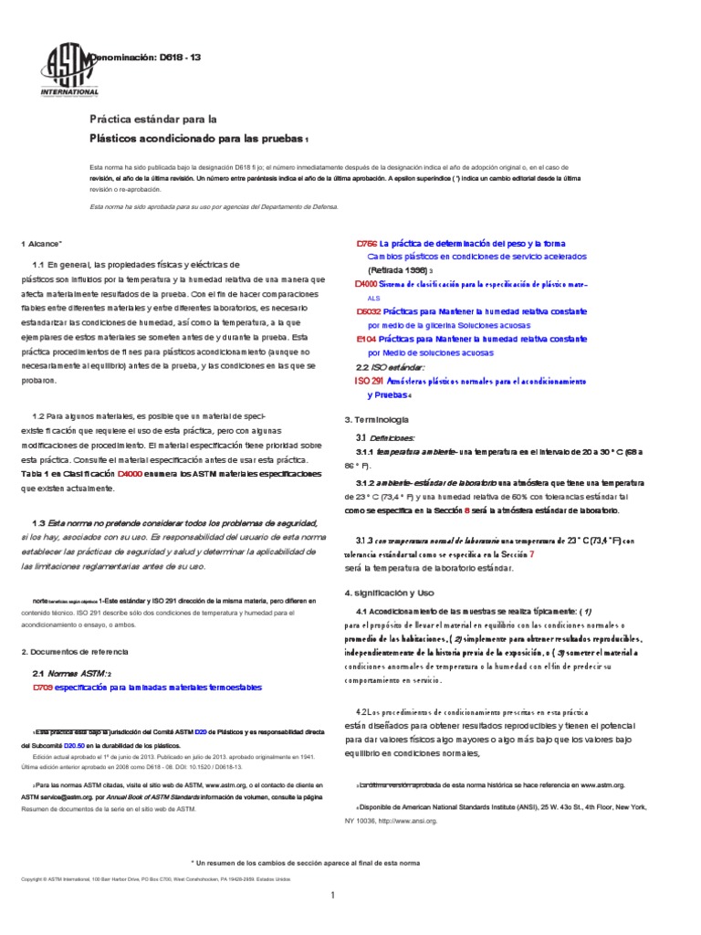 Astm D 618 13 Practice For Conditioning Plastics F.en - Es | PDF ...