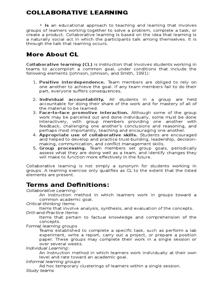 Collaborative Learning | PDF | Learning | Question
