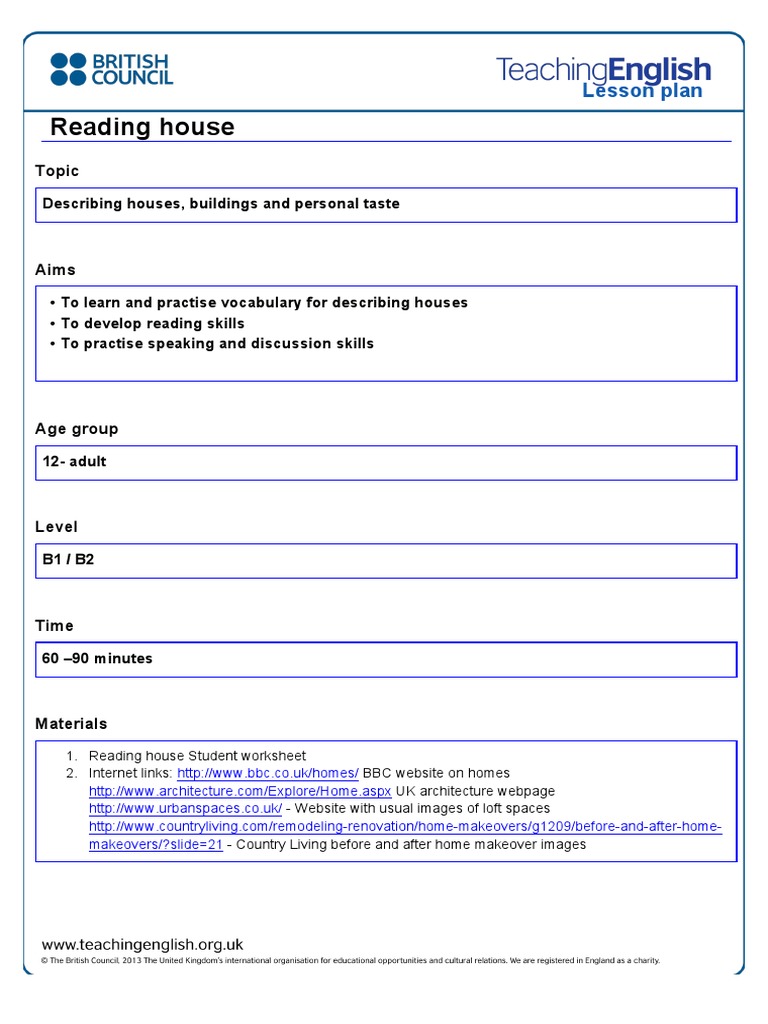 Reading House Lesson Plan | PDF | Lesson Plan | Behavior Modification