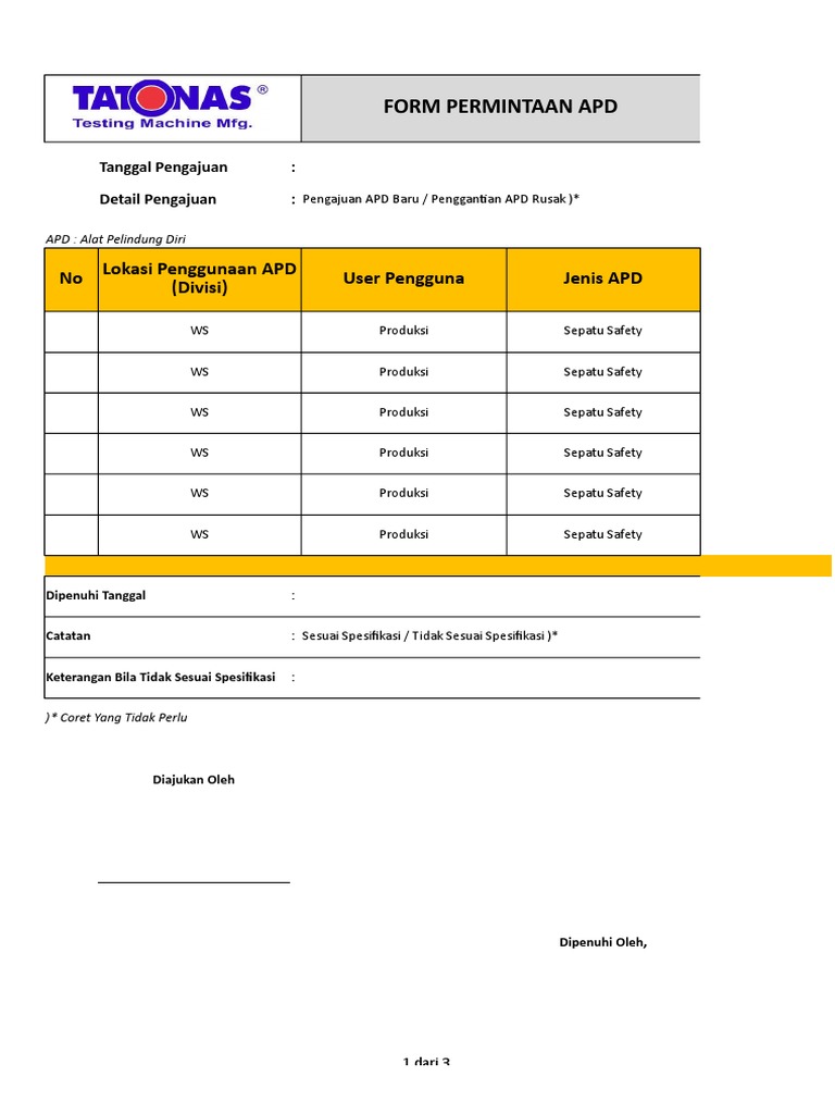 Form Permintaan APD | PDF