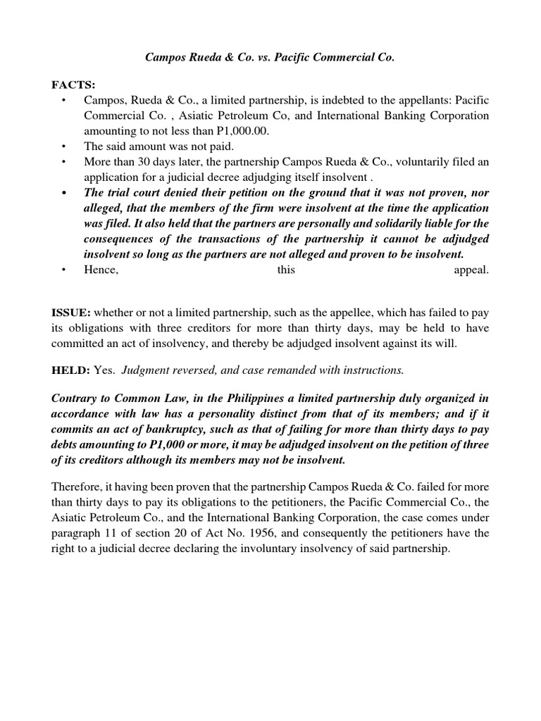 09 Campos Rueda Vs Pacific Commercial | PDF