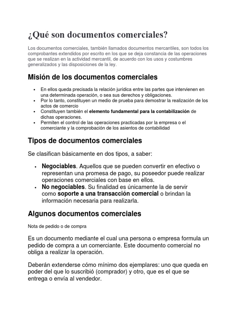 Qué Son Documentos Comerciales | PDF | Cheque | Factura