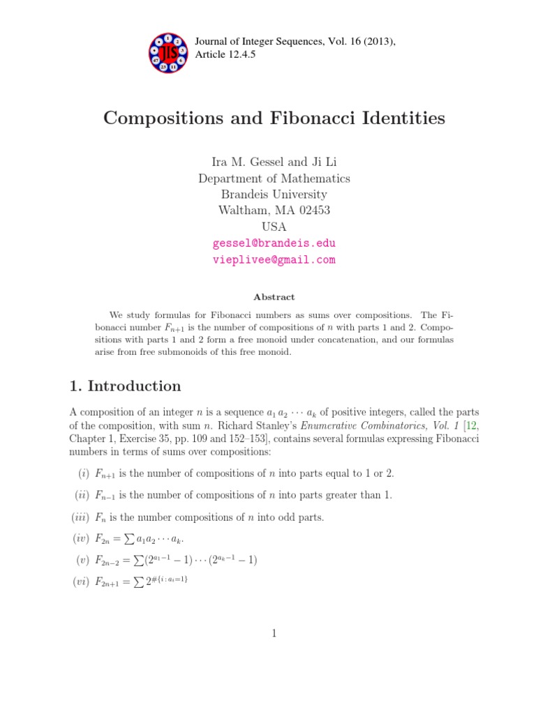 Compositions and Fibonacci Identities | PDF | Mathematical Structures | Combinatorics