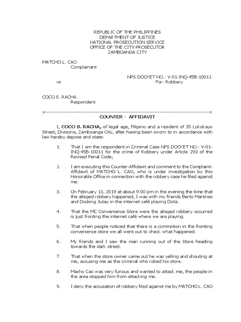 Counter - Affidavit | PDF | Affidavit | Prosecutor