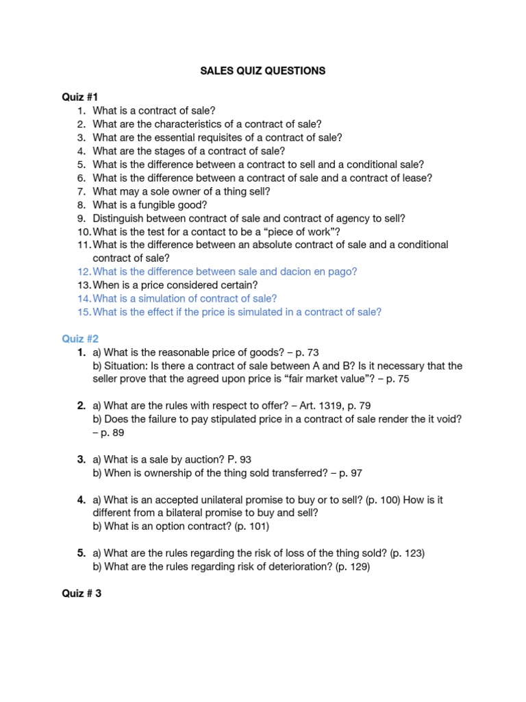 Sales Quiz Questions | PDF | Foreclosure | Option (Finance)