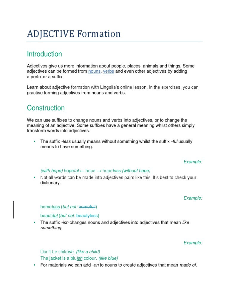 Adjective Formation | PDF | Adjective | Verb