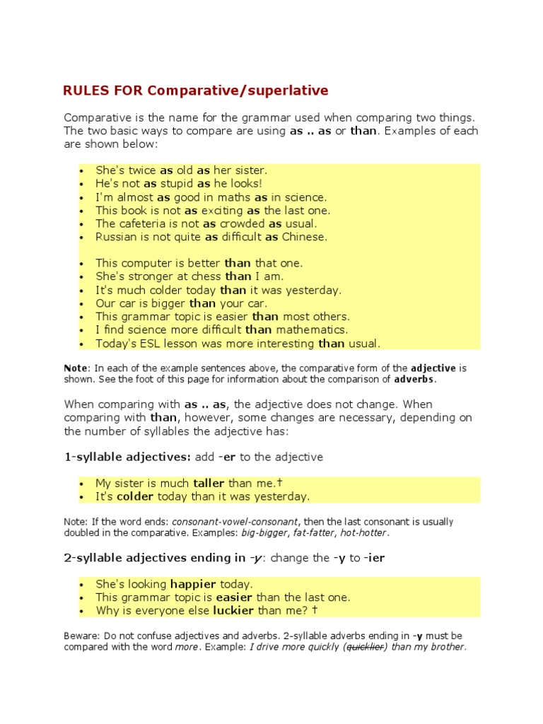 RULES FOR Comparative | Download Free PDF | English Grammar | Adjective