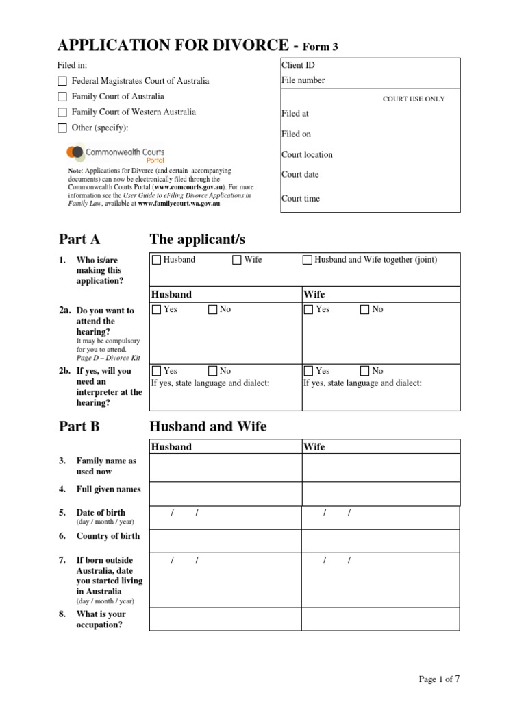 Divorce Application Form PDF Format PDF PDF Divorce Marriage