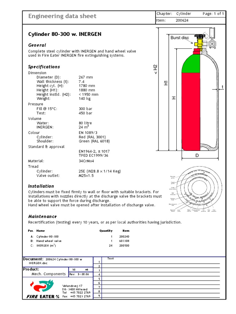 INERGEN 80-300 Cylinder Specifications | PDF | Mechanical Engineering ...