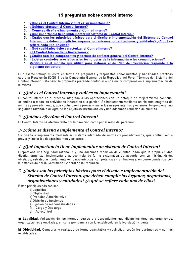 15 Preguntas Control Interno | PDF | Responsabilidad | Calidad (comercial)