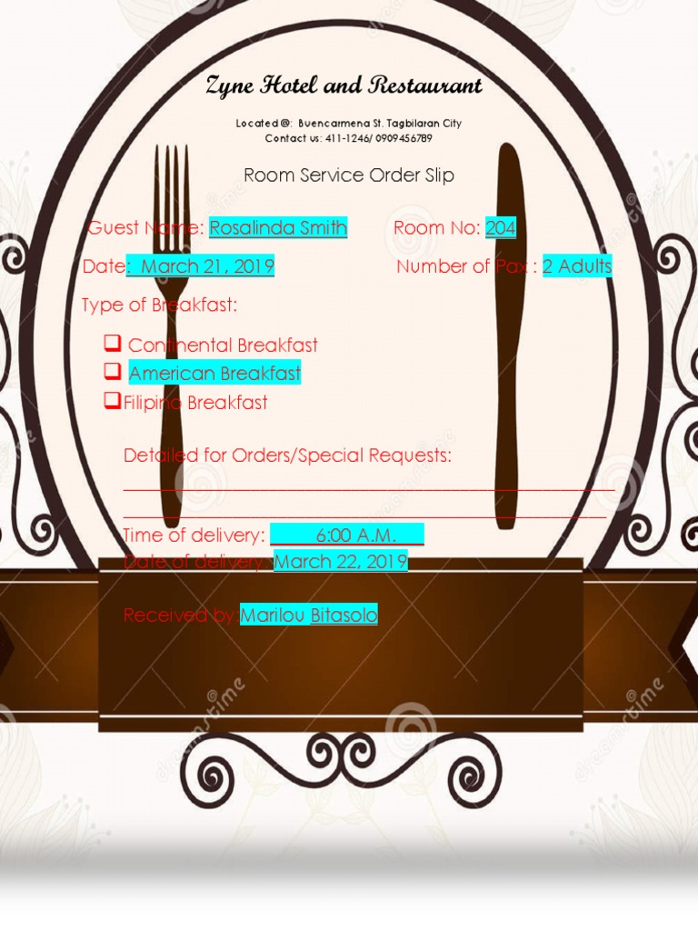 Room Service Order Slip
