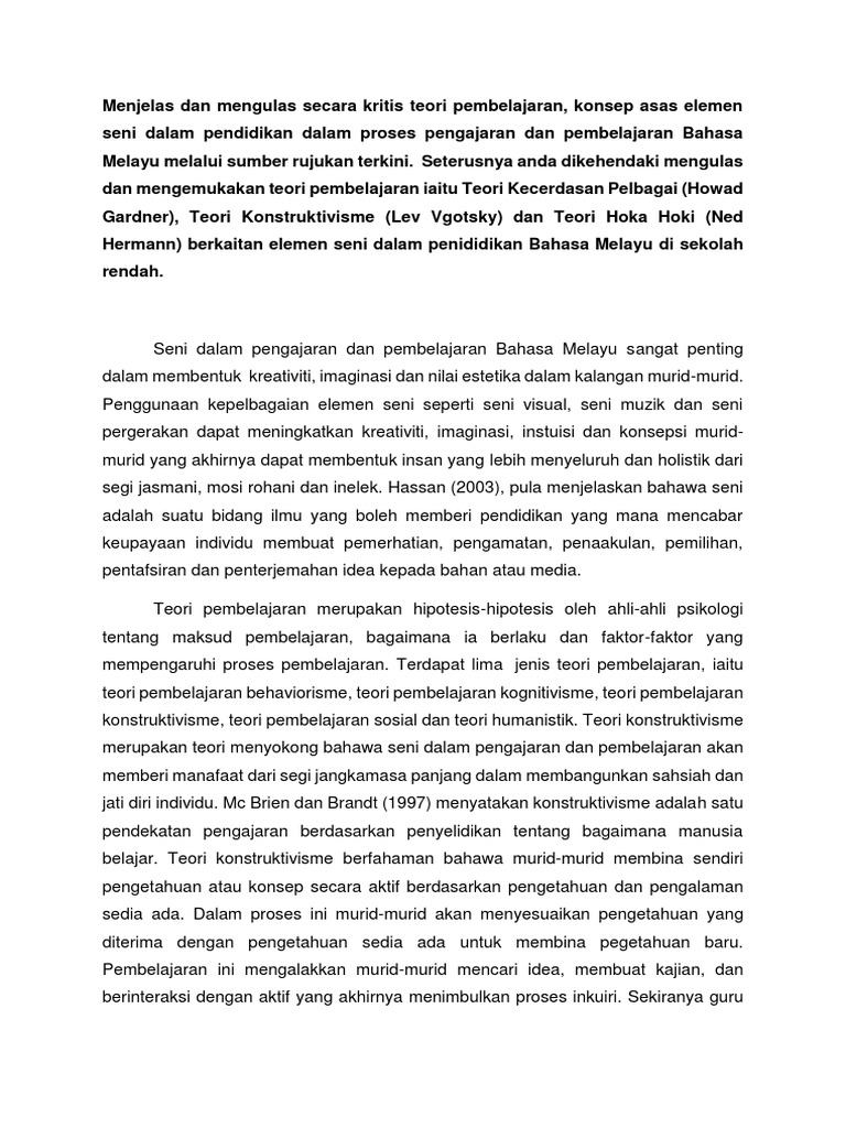 Seni Dalam Pendidikan Bahasa Melayu | PDF