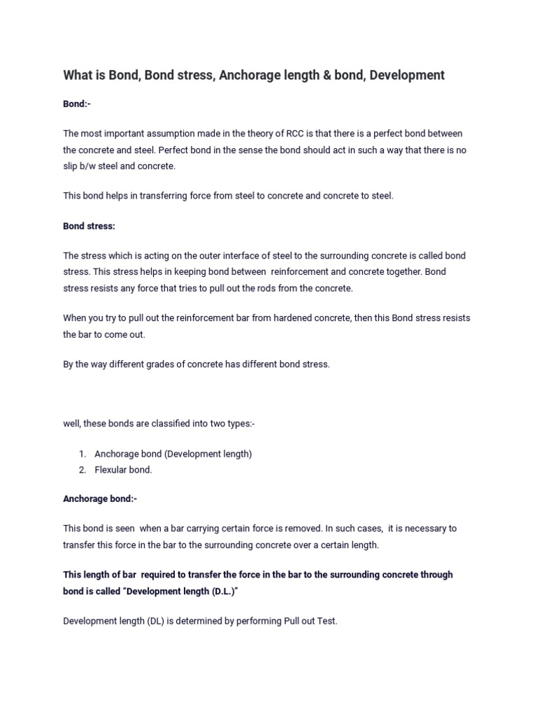 What Is Bond, Bond Stress, Anchorage Length & Bond, Development | PDF