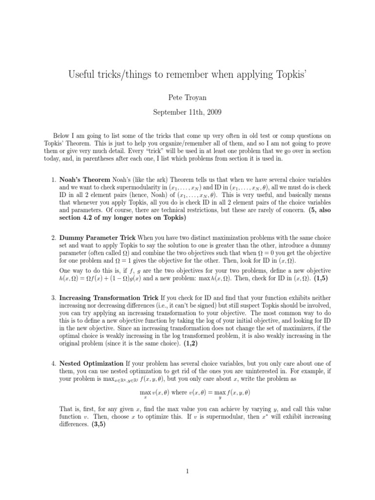 Remember When Applying Topkis Theorem | PDF | Derivative | Mathematical ...