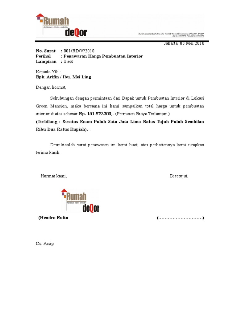 SURAT Penawaran Interior | PDF