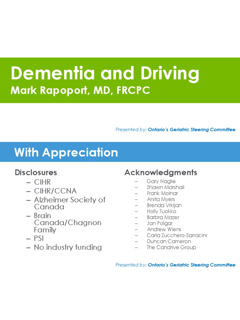 Dementia and Driving by Mark Rapoport | PDF | Dementia | Geriatrics