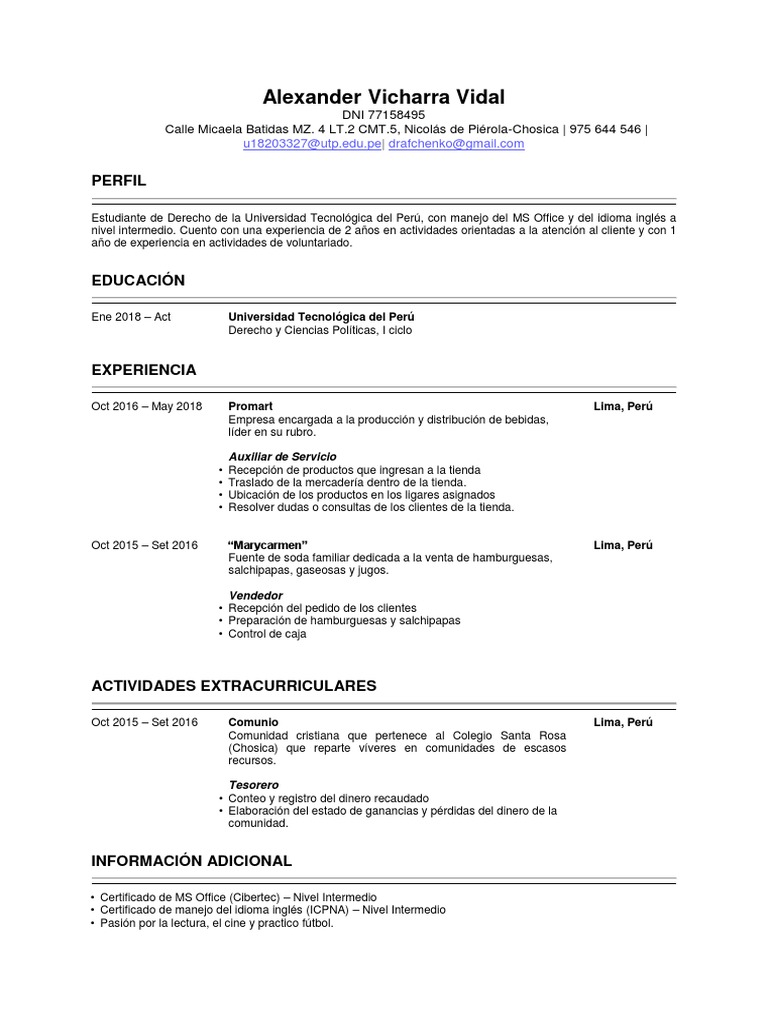 Modelo de CV CATHY OSTOS | PDF | Perú | Economias