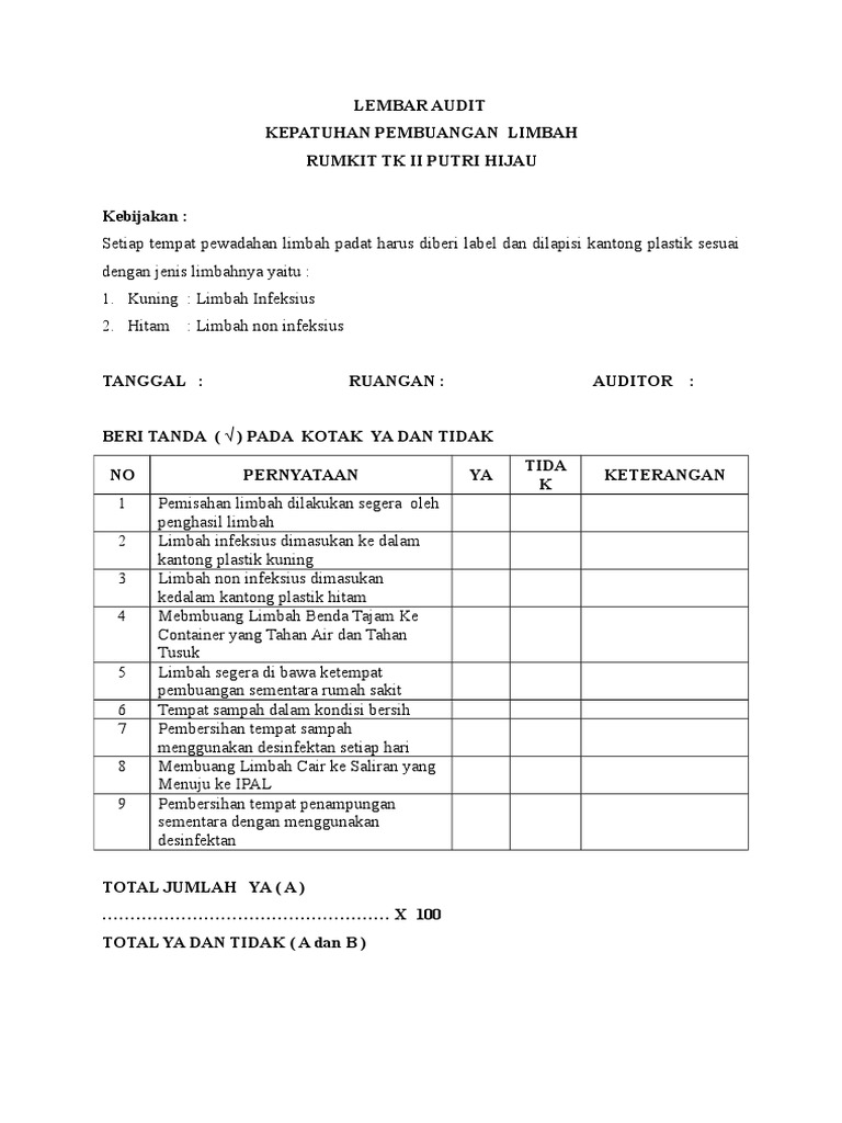 Lembar Audit Limbah | PDF