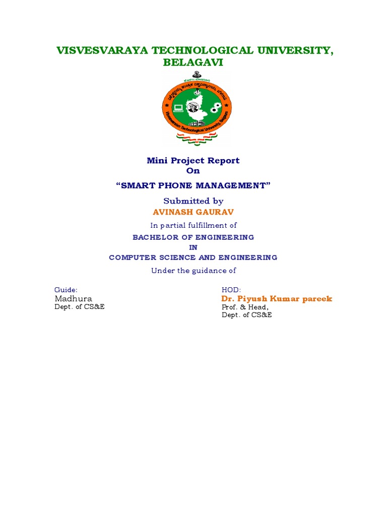 Visvesvaraya Technological University, Belagavi: Mini Project Report On ...