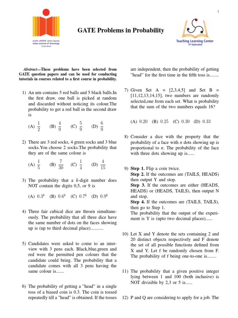 GATE Problems in Probability | PDF | Random Variable | Probability ...