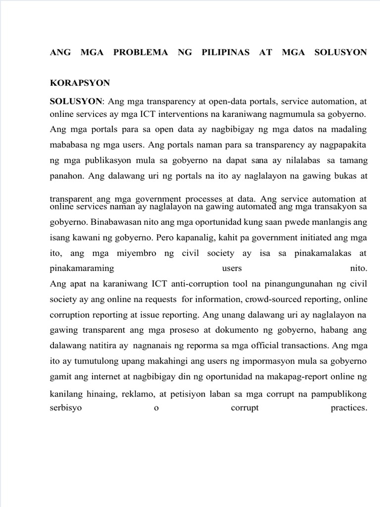 Ang Mga Problema NG Pilipinas at Mga Solusyon | PDF