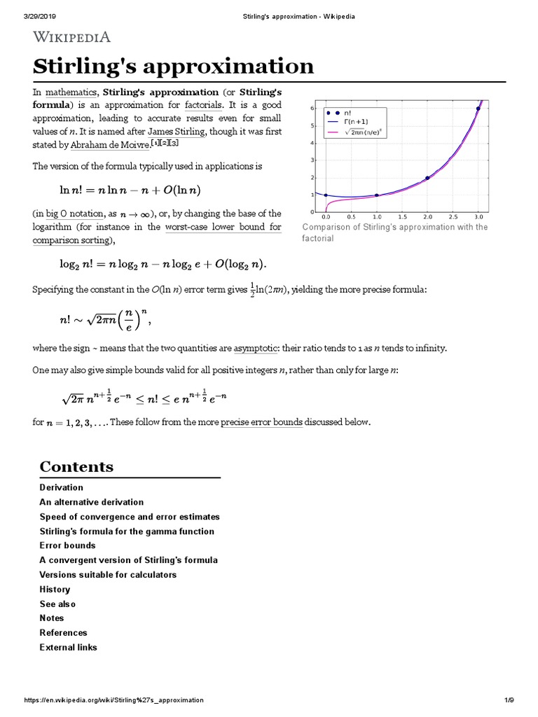 Stirlings Approximation Pdf Combinatorics Discrete Mathematics